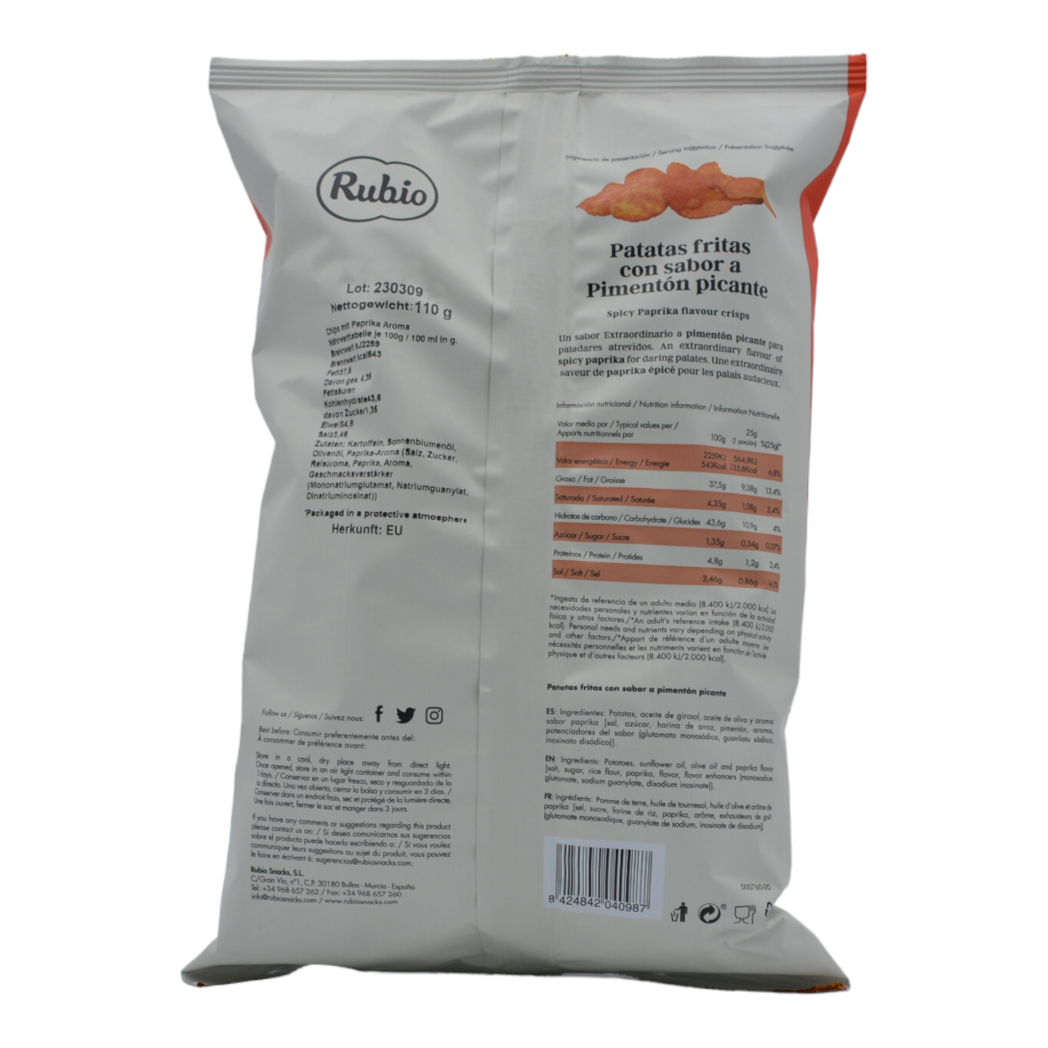 Rubio Extra Ordina Rias Pimenton Picante Spicy Paprika Flavour Crisps
